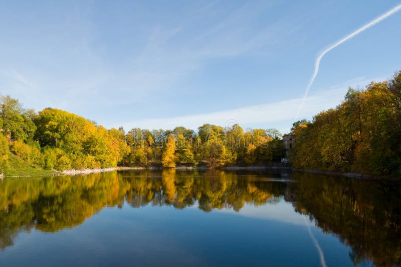 The Autumn Trees Reflected in Water Stock Photo - Image of yellow ...