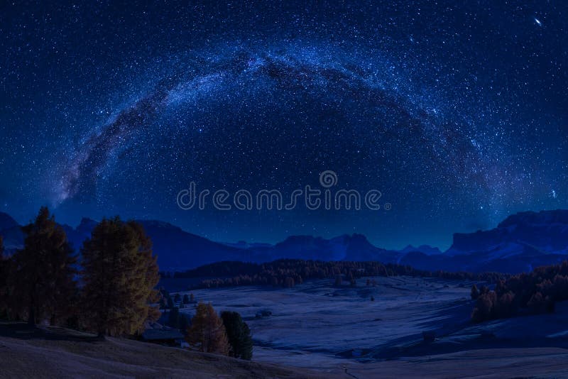 Autumn Trees in Valley and Stars in Sky Stock Image - Image of landmark ...
