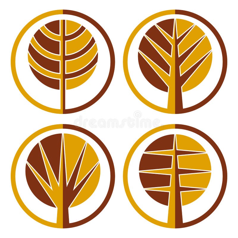 Autumn Trees Vector Round Icon Set. Stock Vector - Illustration of ...