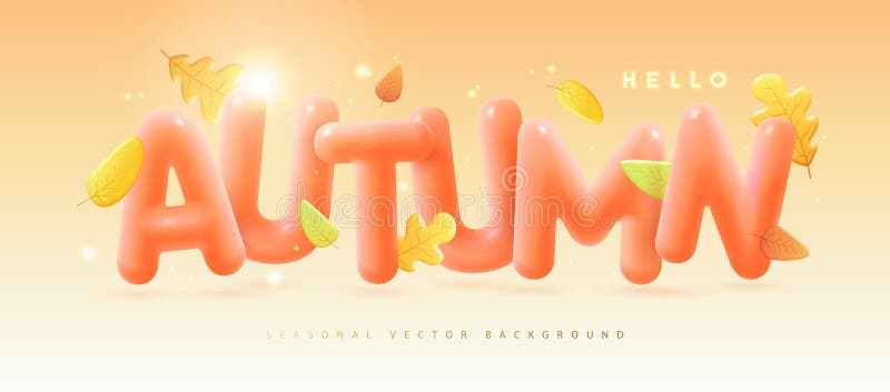 Autumn Typography Background with 3D Letters and Falling Leaves. Stock ...