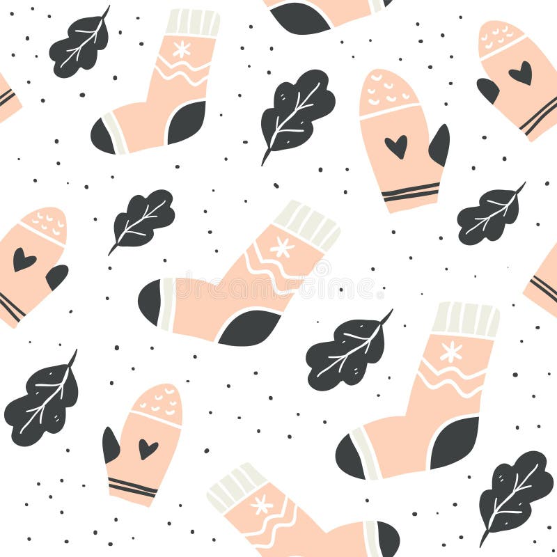 Seamless Pattern with Cute Socks, Mittens, Leaves Stock Vector ...