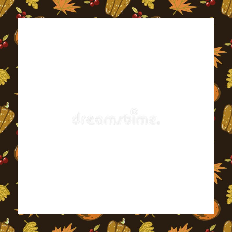 Autumn Vector Square Frame with Pumpkins and Fall Leaves. Hand Drawn ...