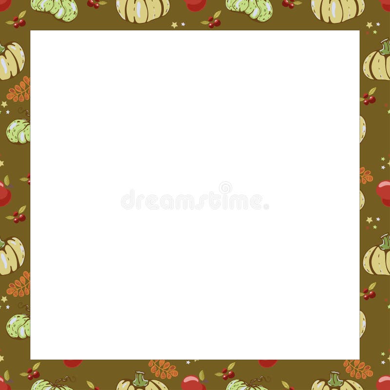 Autumn Vector Square Frame with Pumpkins and Fall Leaves. Hand Drawn ...