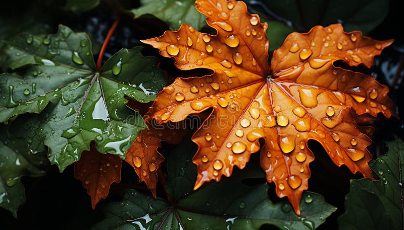 Autumn Vibrant Colors Reflect in Wet Maple Tree Branches Generated by ...
