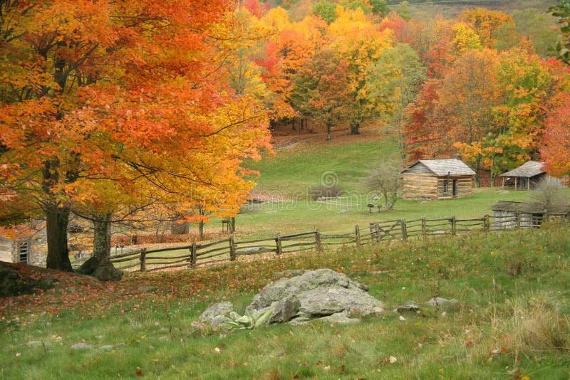 Log Cabin among Autumn Trees Stock Photo - Image of mountain, fall: 3066104