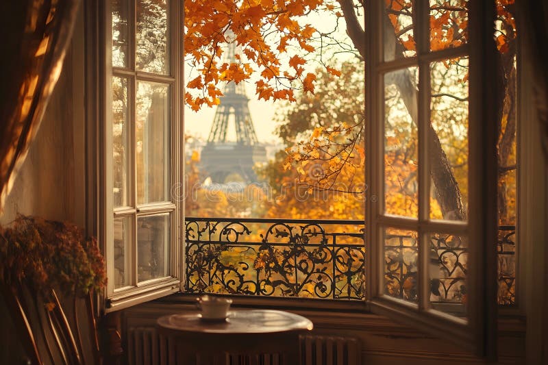 Autumn View of Eiffel Tower from Elegant Open Window in Paris Stock ...