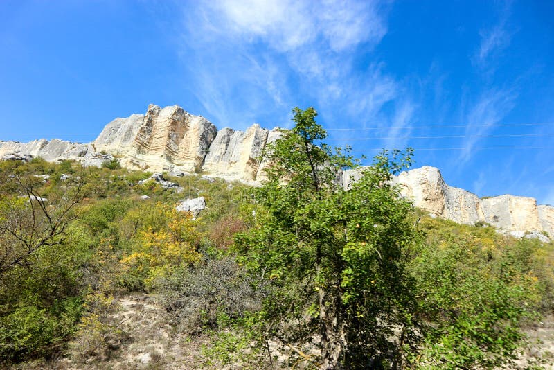 Autumn View of Landscape with Limestone Cliffs Under Blue Sky and ...