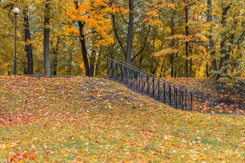 Autumn View in the Park and Stairs in the Park Leading Uphill Stock ...