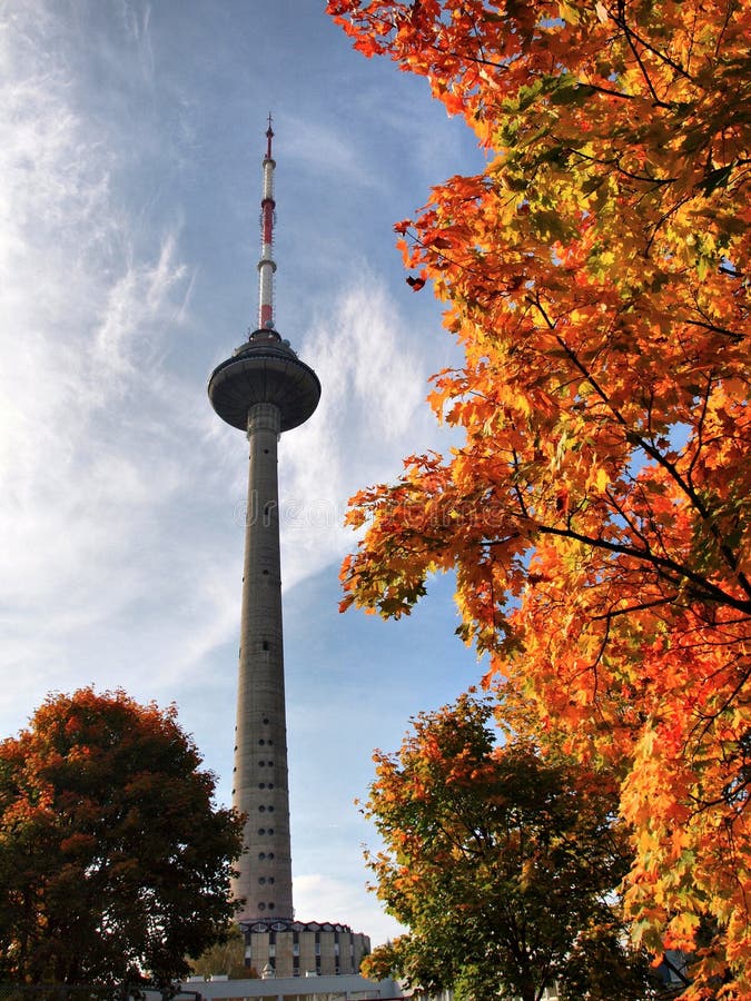 Autumn and Vilnius Television Tower in Lithuania Stock Image - Image of ...