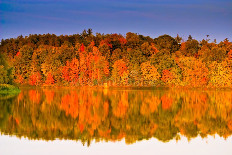 Fall Scene with Lake and Trees Autumn Reflection Stock Photo - Image of ...