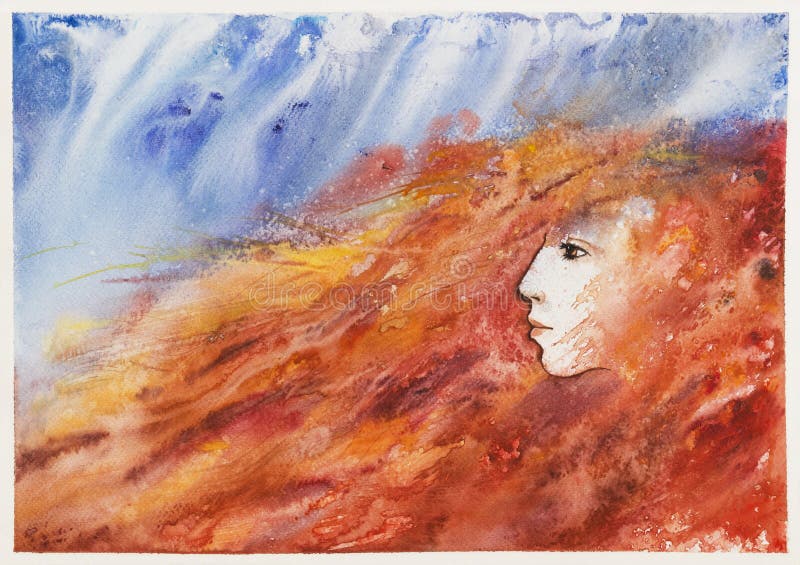 Autumn Watercolor Background. Princess of Fall. Artwork Stock ...