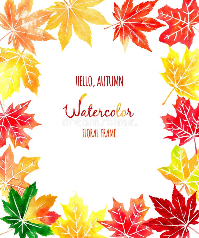 Autumn Watercolor Hand Drawn Maple Leaves Rectangular Frame Stock ...