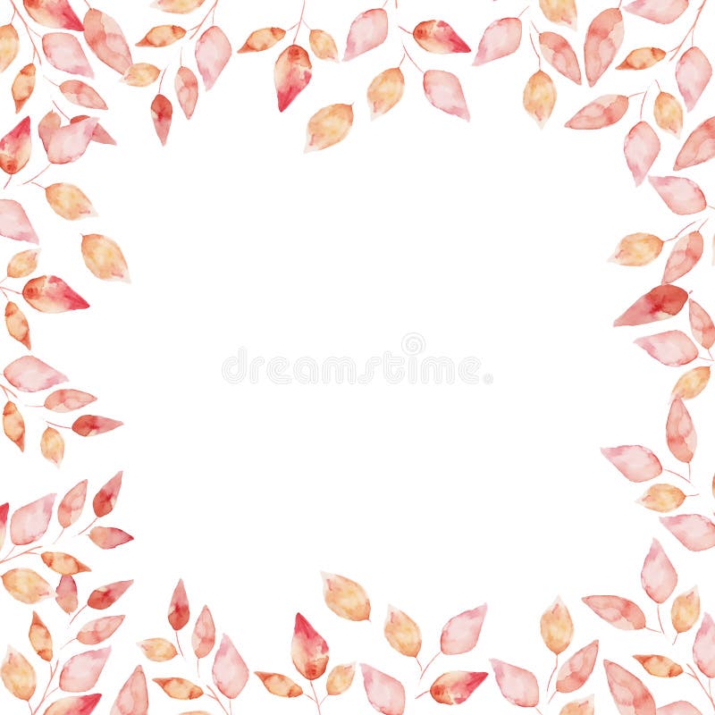 Autumn Watercolors Leaves Border Isolated on White. Red Fall Leaves ...