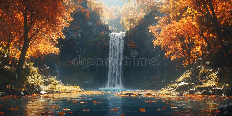 Autumn Waterfall Enchanting Nature Scene for Design Projects Stock ...