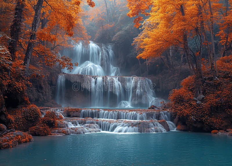 Autumn waterfall stock illustration. Illustration of green - 304026431