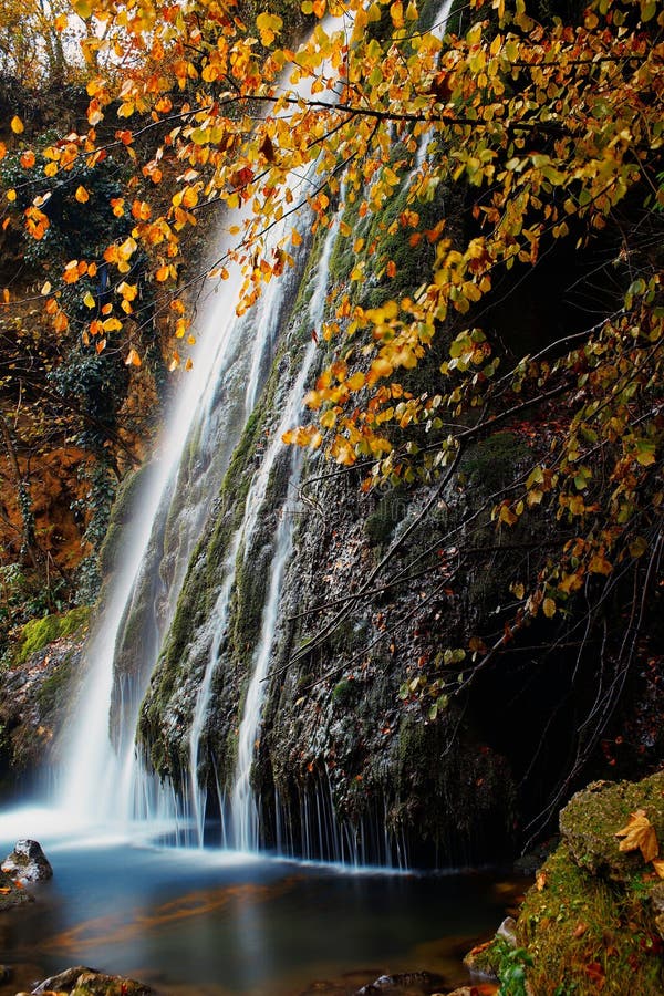 Autumn waterfall stock image. Image of leaves, water - 261533725