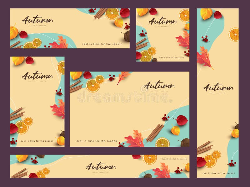 Autumn Web Banner Background Template with Autumn Leaves Season ...