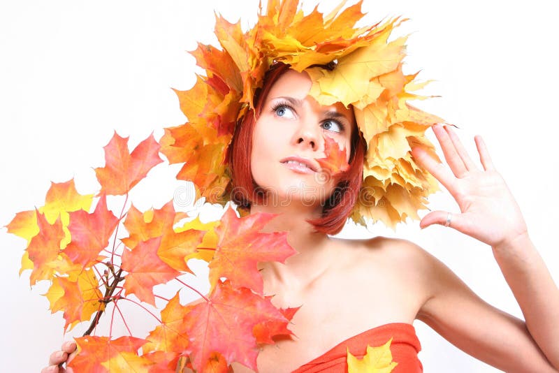 Autumn on white stock image. Image of femininity, garland - 10477635