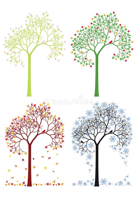 Autumn, Winter, Spring, Summer Tree, Vector Set Stock Vector ...