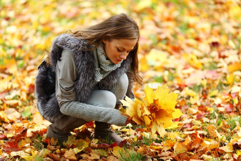 Autumn woman stock image. Image of face, park, orange - 26239825