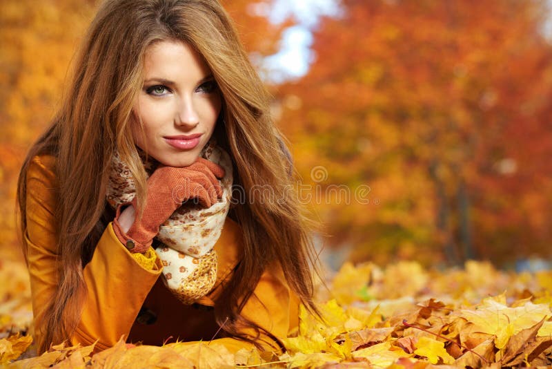 Autumn woman stock image. Image of casual, pose, brunette - 26403643