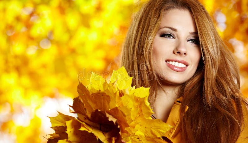 Autumn woman in park stock image. Image of casual, pose - 26403643