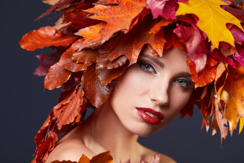 Autumn Woman. Beautiful Makeup Stock Photo - Image of colour, beauty ...