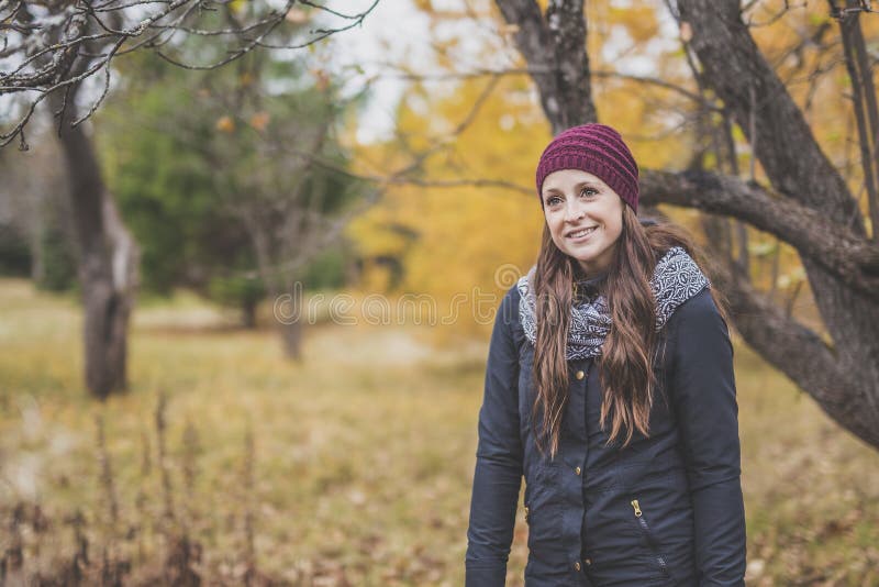 Autumn Woman in Fall Time of November Month Stock Image - Image of ...