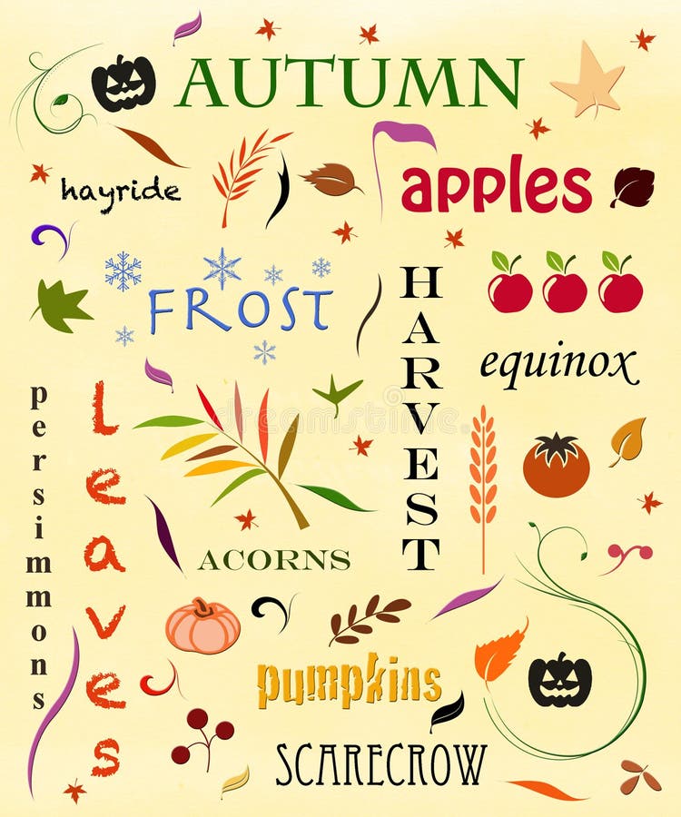 Autumn Word Cloud stock abbildung. Illustration von kürbise - 100130209