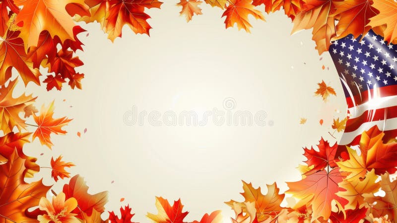 Autumnal American Flag Theme with Fall Leaves Background Stock Photo ...
