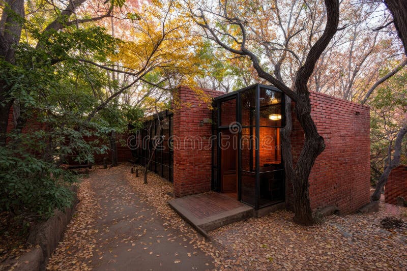 Autumn Brick Home stock illustration. Illustration of shadows - 393577380