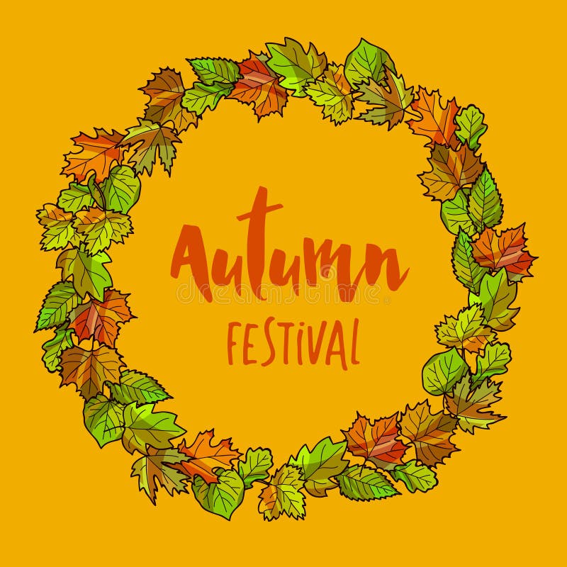 Autumnal or Fall Round Frame Background. Wreath of Autumn Leaves Stock ...