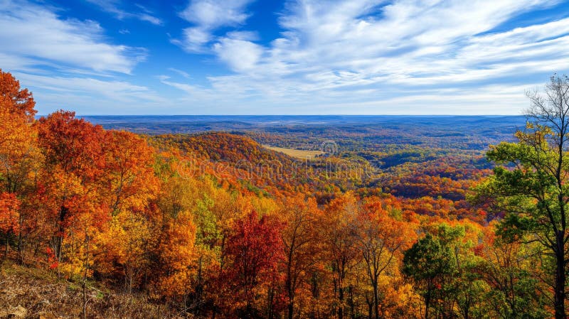 Autumnal Forest Landscape with Blue Sky and White Clouds Stock ...