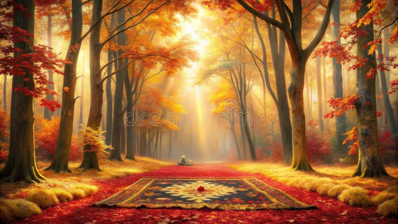 Autumnal Forest Path with a Richly Colored Carpet. Generative AI Stock ...