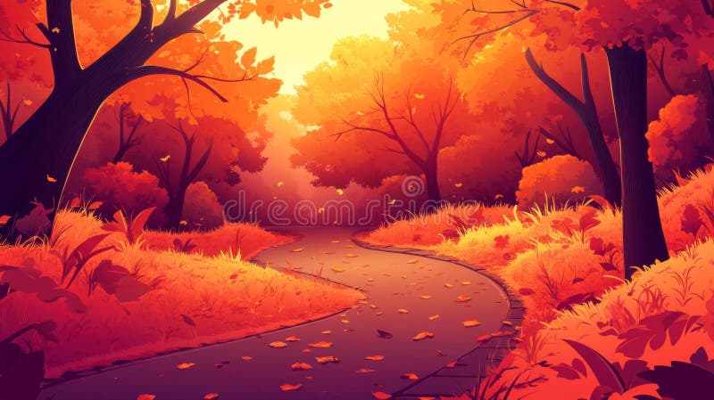 Autumnal Forest Pathway with Warm Colors Stock Illustration ...