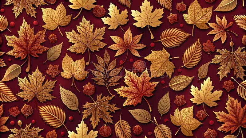 Autumnal Gold Leaf Pattern Elegant Fall Foliage Design. Generative AI ...
