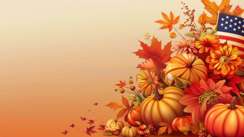 Autumnal Harvest Celebration with American Flag Background Stock Image ...