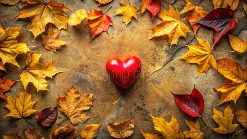 Autumnal Heart a Red Heart Surrounded by Vibrant Fall Foliage on a ...