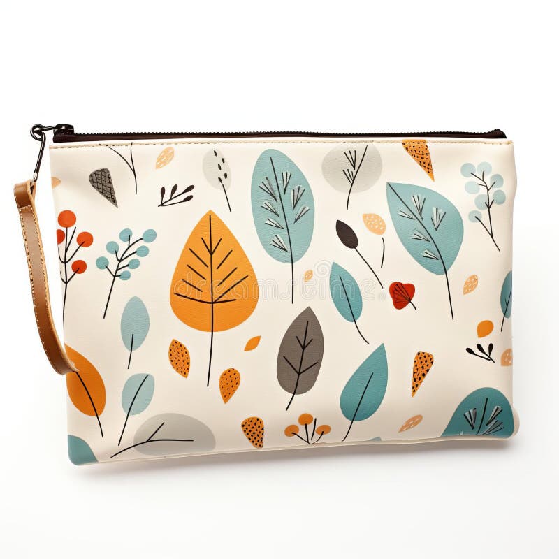 Autumnal Leaf Pattern Rectangular Pouch with Tan Leather Strap Stock ...