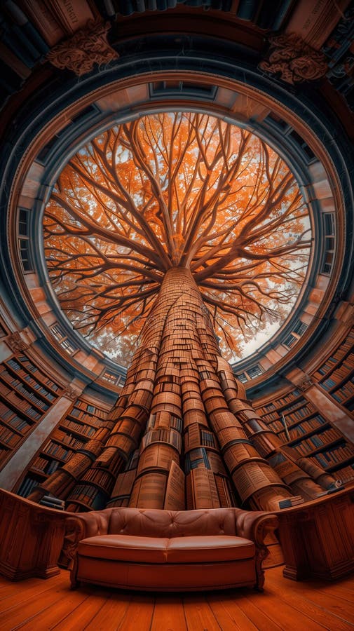 Autumnal Library: a Tree of Knowledge in a Circular Reading Room Stock ...