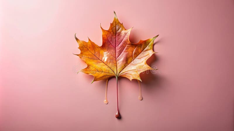 Autumnal Maple Leaf with Dripping Hues on Pink Background. Generative ...
