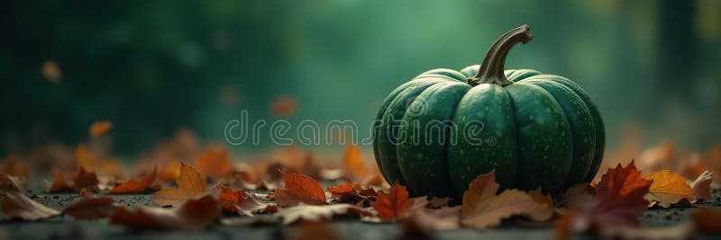 Autumnal Mist Surrounds Green Pumpkin in Isolation, Dark Background ...