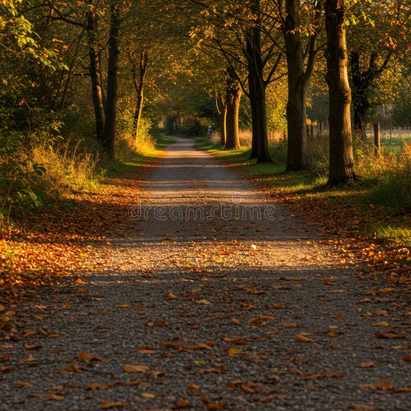Autumnal Pathway through Golden Trees Stock Illustration - Illustration ...