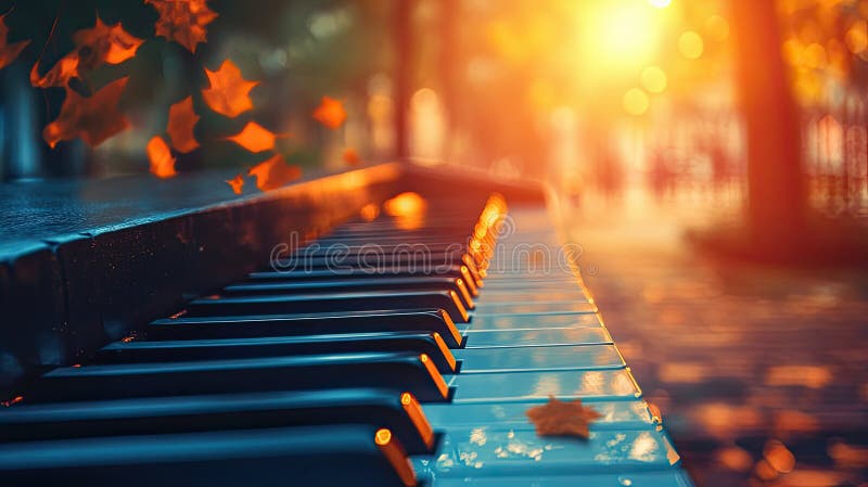 Autumnal Piano Keys in a Park at Sunset Stock Illustration ...