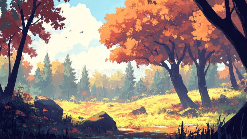 Autumnal Pixel Art Forest Landscape Stock Illustration - Illustration ...