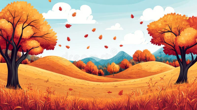 Autumnal Pixel Art Landscape with Falling Leaves Stock Illustration ...