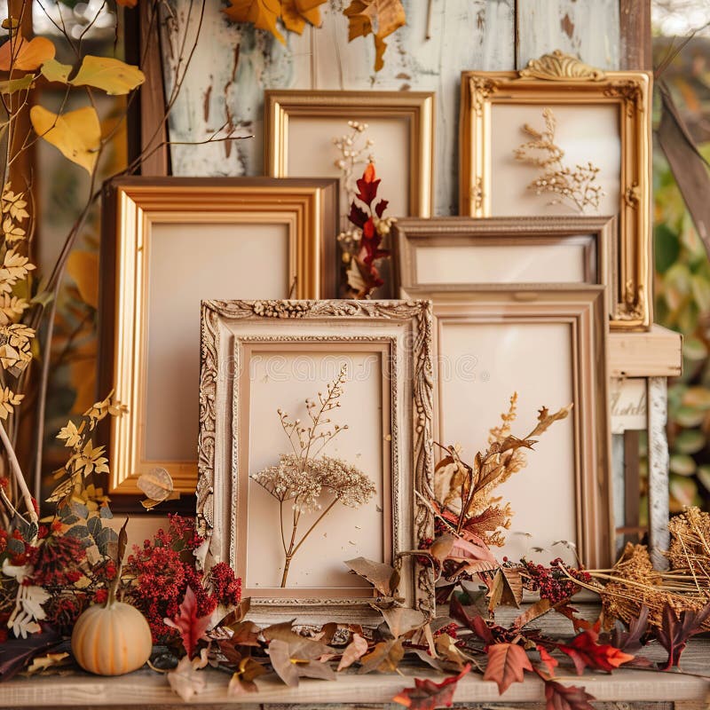 Autumnal Pressed Flower Frames Display Stock Illustration ...