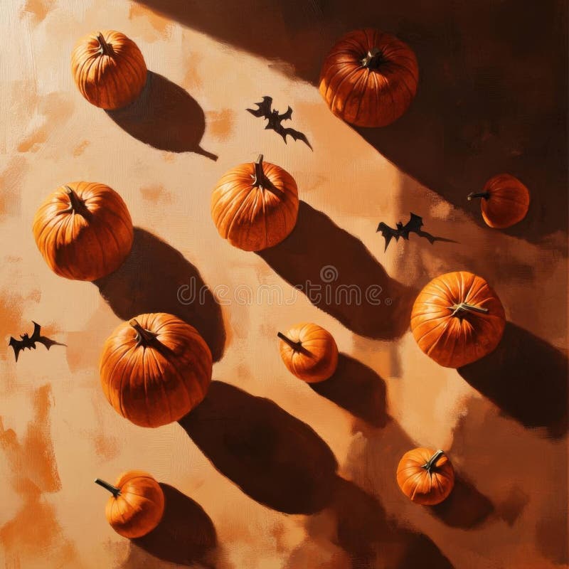 Autumnal Pumpkins with Bat Shadows Stock Illustration - Illustration of ...