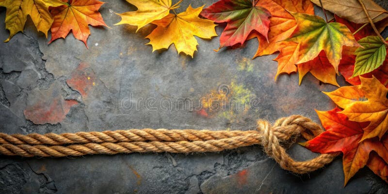 Autumnal Rope and Leaves Frame on Textured Surface. Generative AI Stock ...