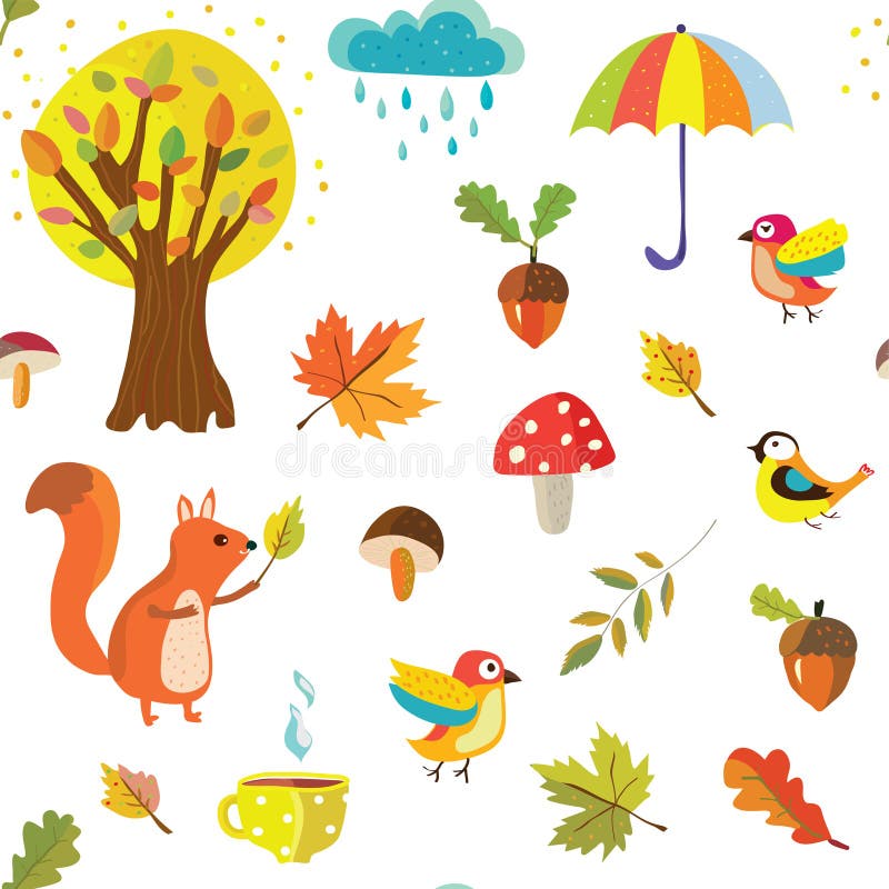 Autumnal Seamless Pattern with Nature Elements Stock Vector ...